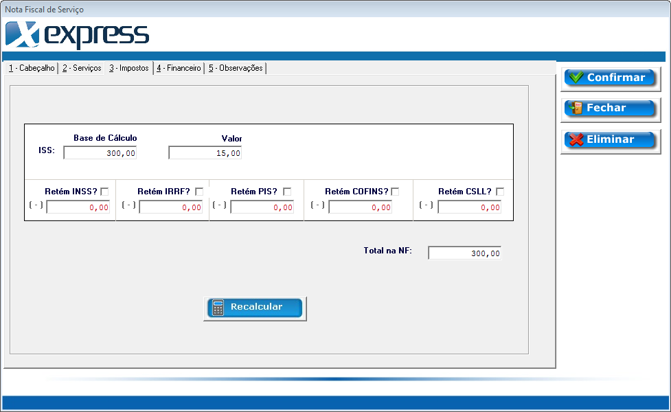 Manual > Movimentações > Nota Fiscal > Nota Fiscal de Serviço